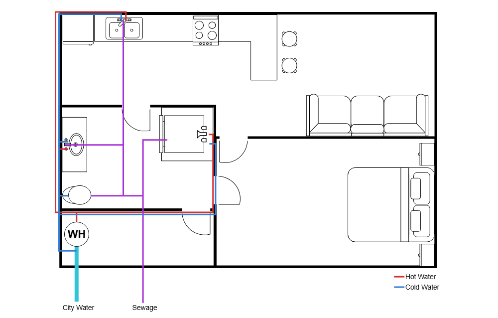 Studio Apartment Plumbing Floorplan